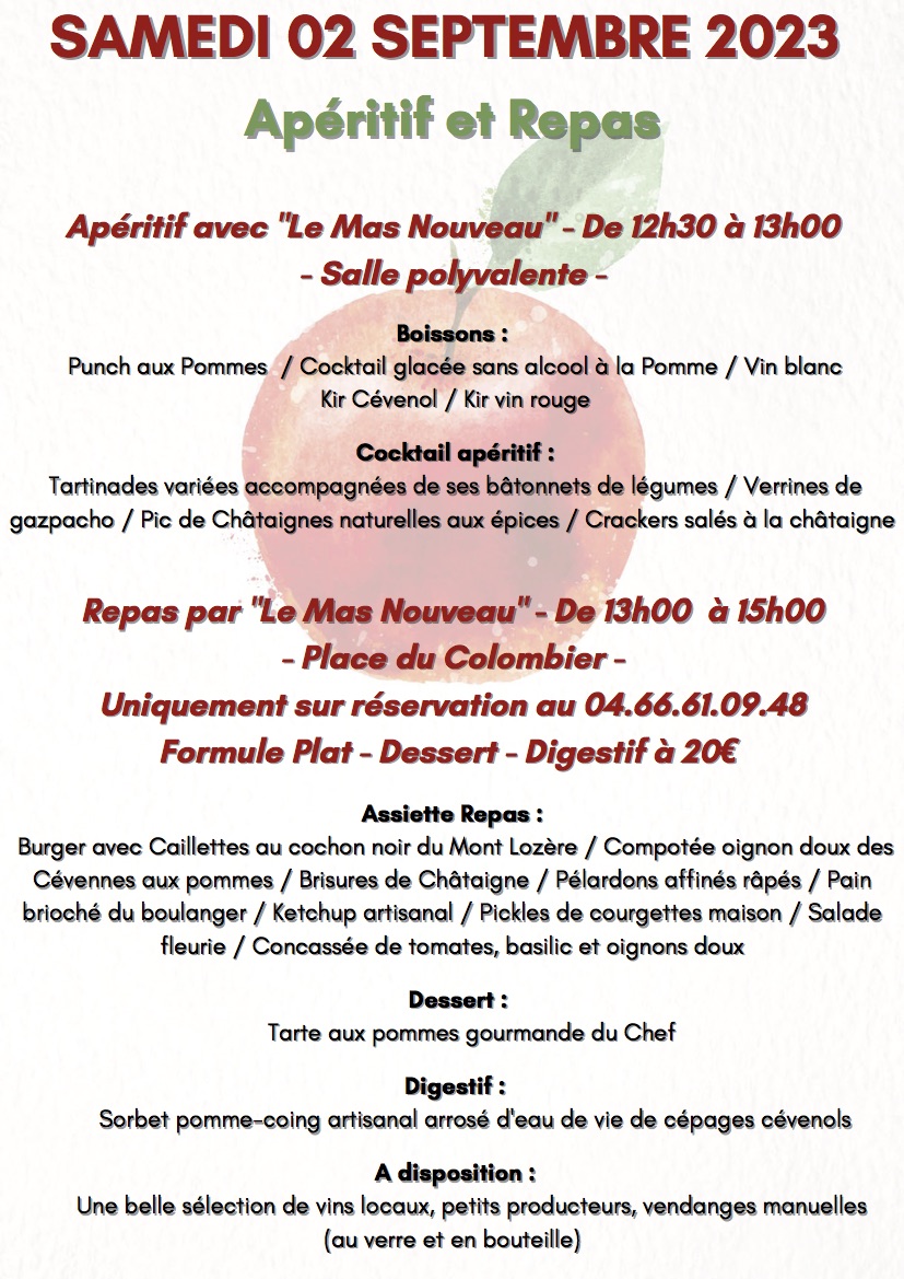 2 Septembre : Repas d’Inauguration – Jus de Pomme